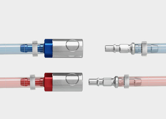 Safety couplings with quick-release function for welding lines.
