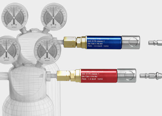 Sockets for quick connections of gas lines to bottles or network - Stäubli